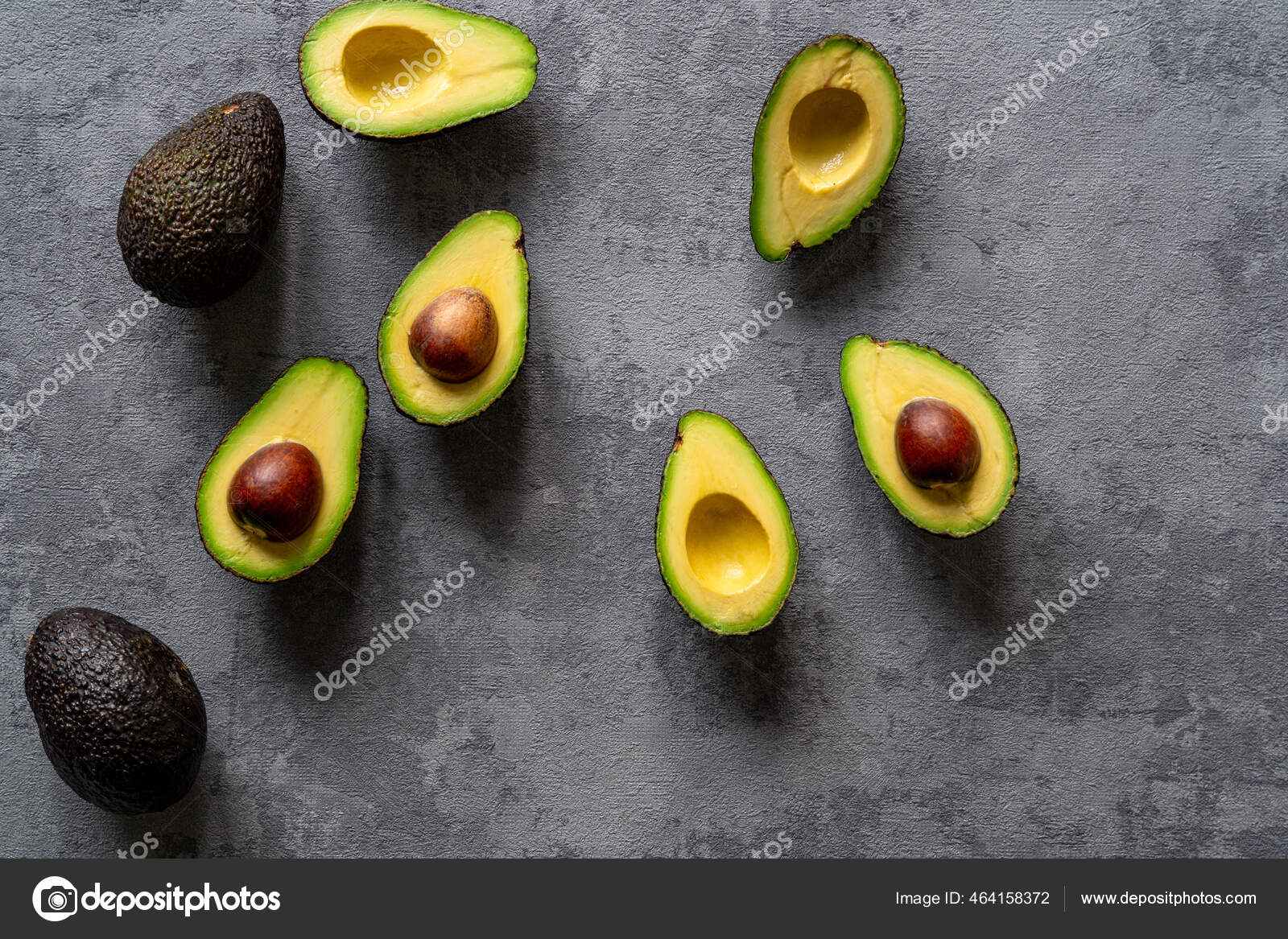 Creative Top View Sliced Whole Avocados Textured Grey Background ...