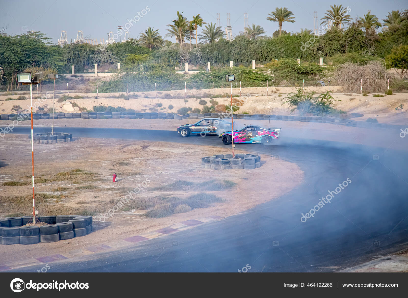 Cars Tarmac Tack Drag Racing Smoke Desert Day Time Stock Photo by ...