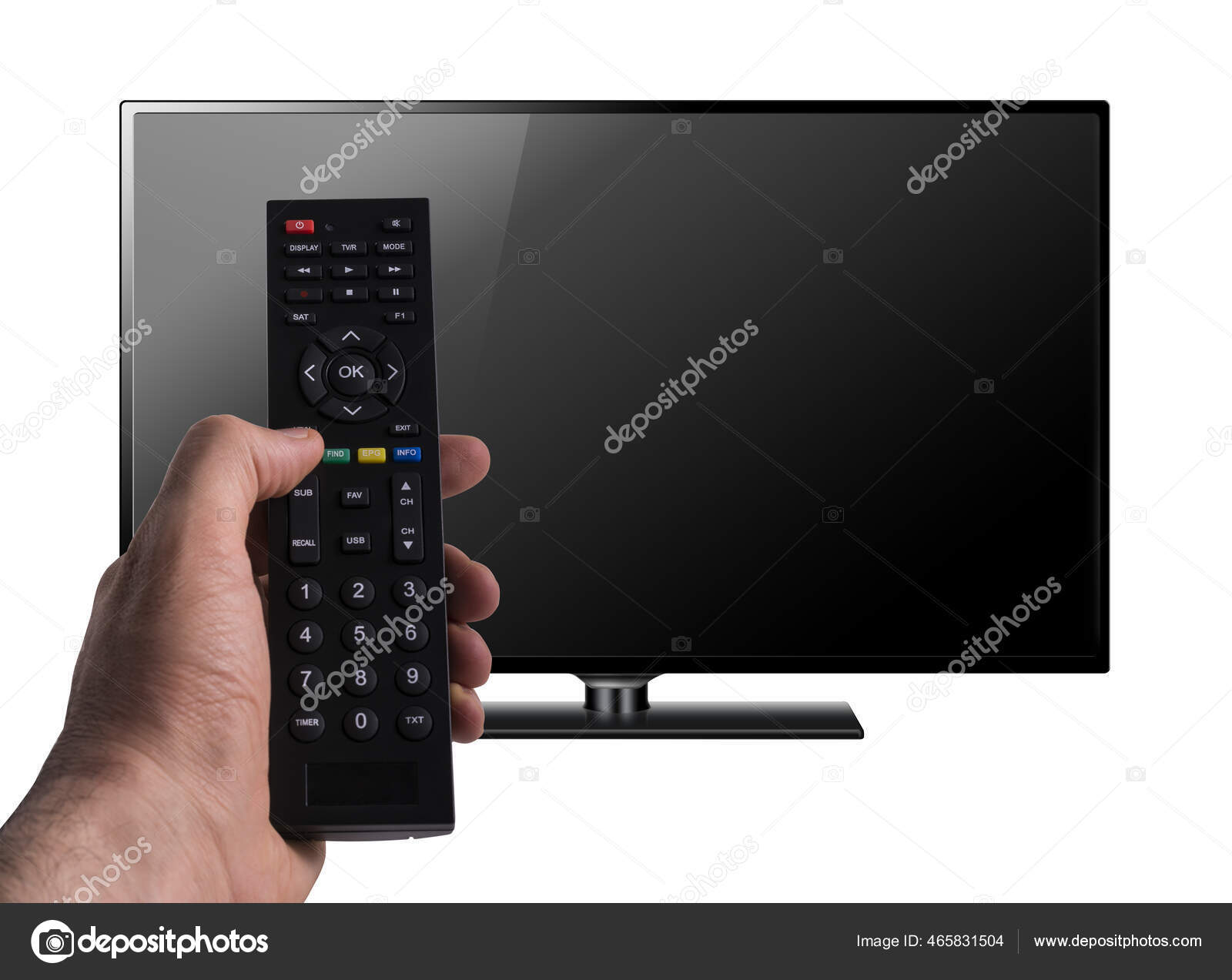 Hand Holding Remote Control Front Wide Screen Isolated White Background ...
