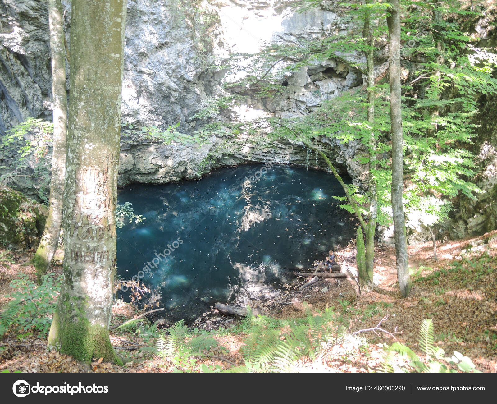 Devil's Lake Surrounded Rocky Hills Sunlight Cheile Nerei National Park ...