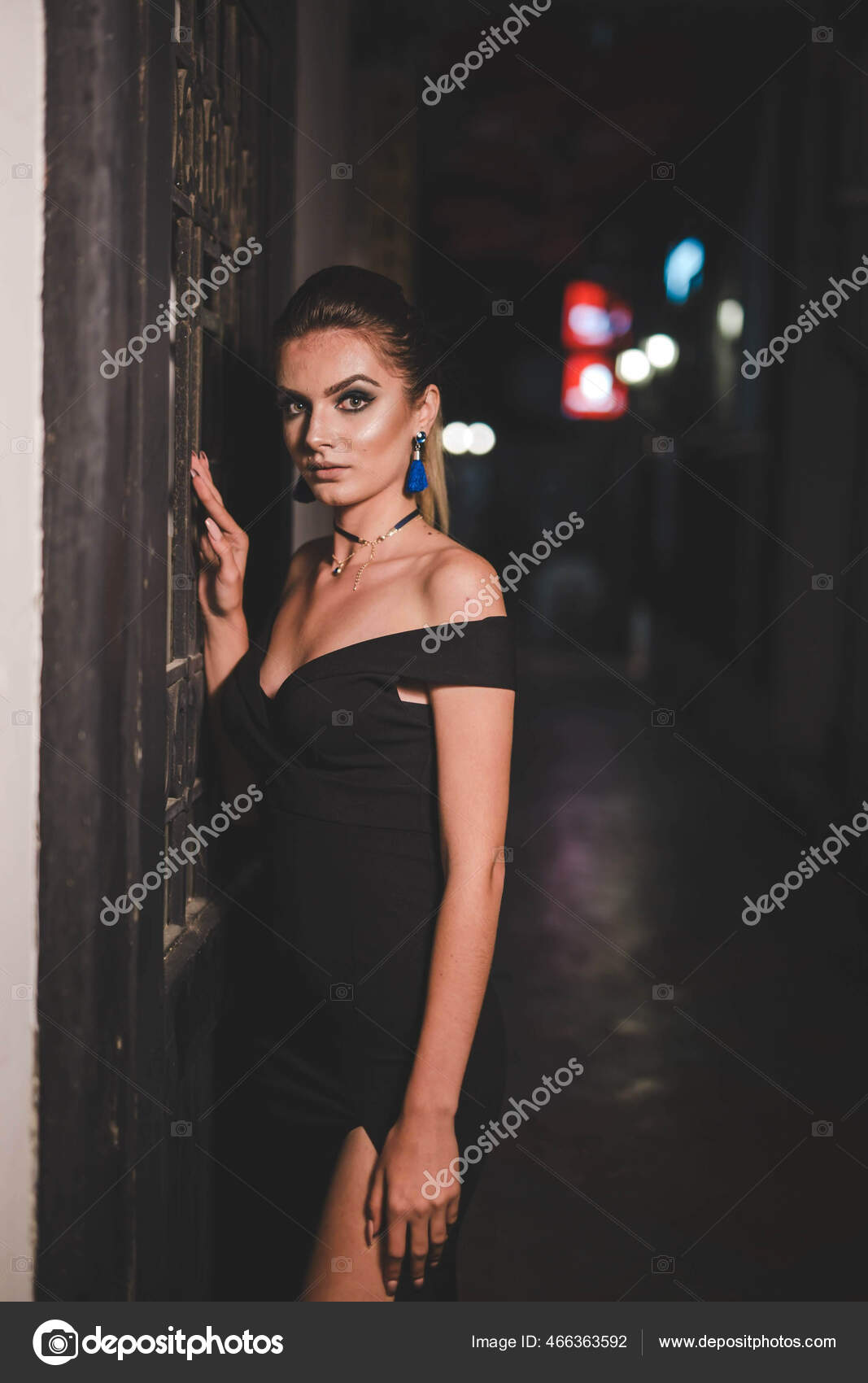 Young Bosnian Female Black Evening Dress Posing Night Stock Photo by ...