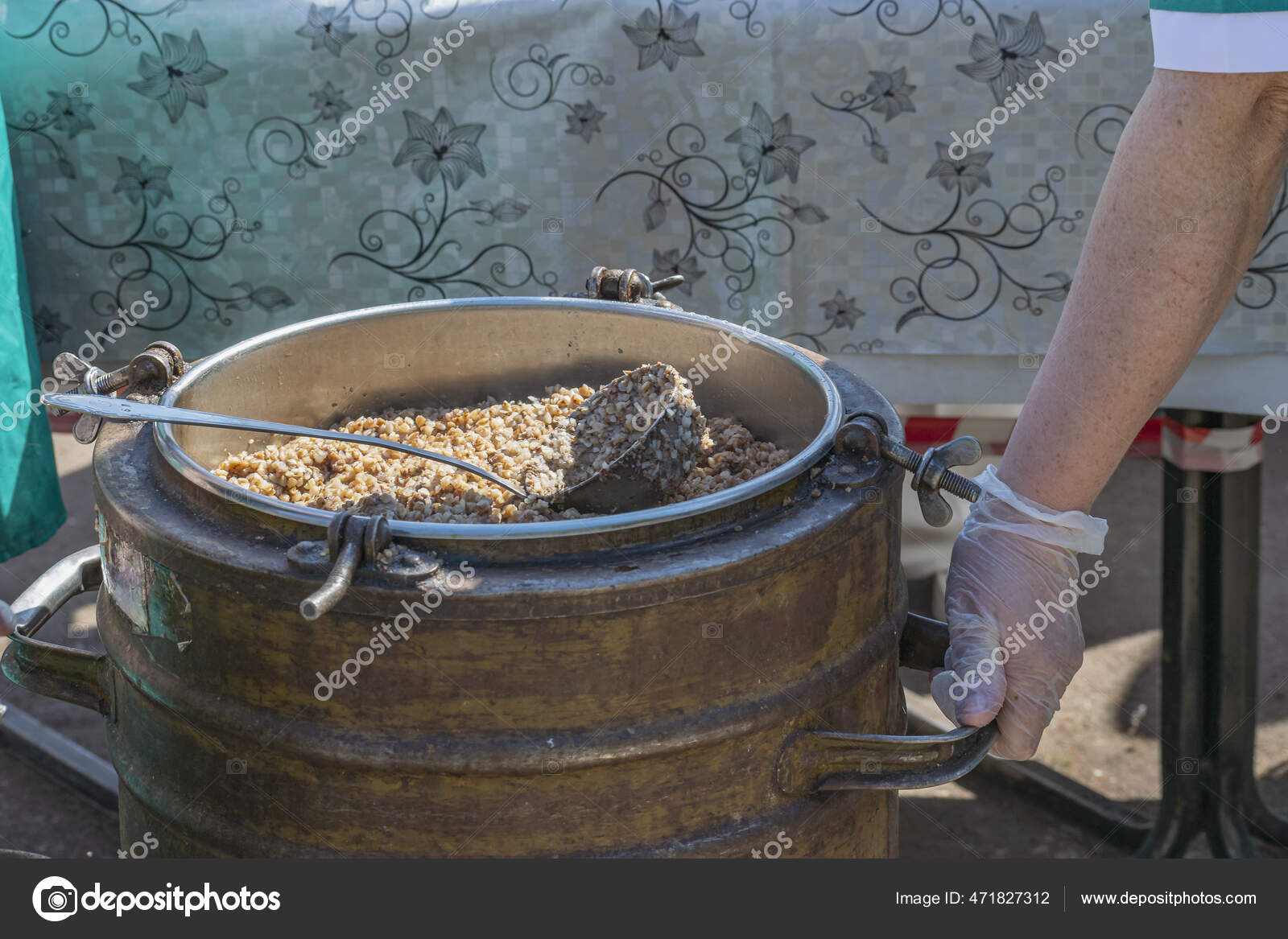 Free Food Distribution Open Old Army Thermos Freshly Cooked Buckwheat ...