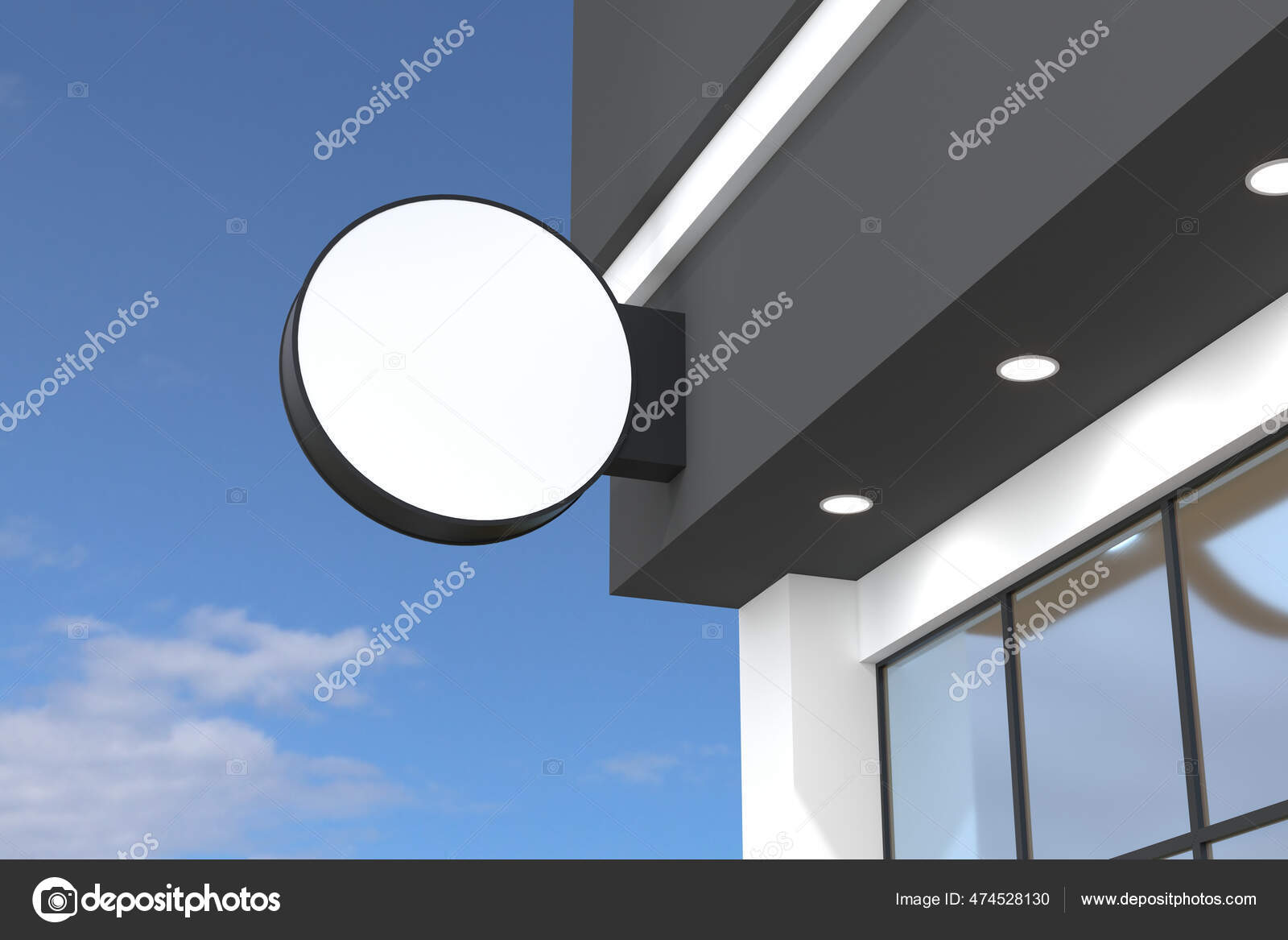 Closeup View Blank Circle Shaped Billboard White Space Attached Wall ...
