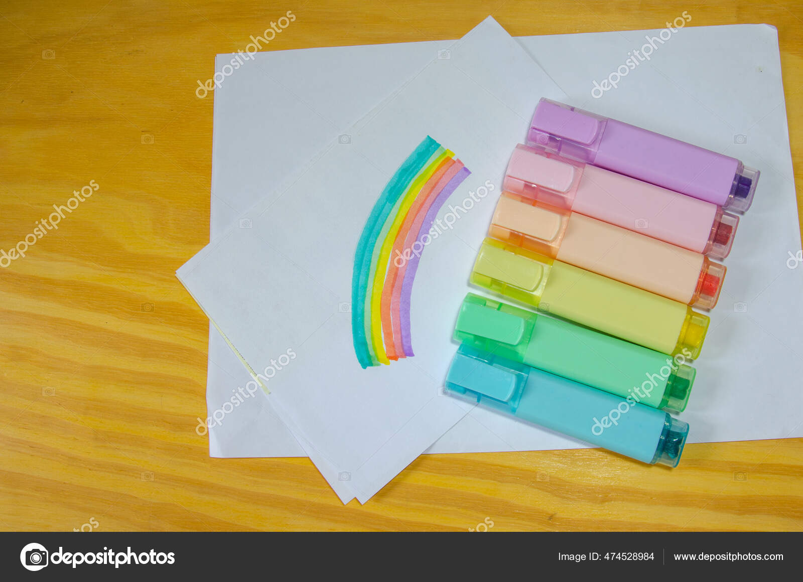 Rainbow Drawing Colorful Pens — Stock Photo © Wirestock #474528984