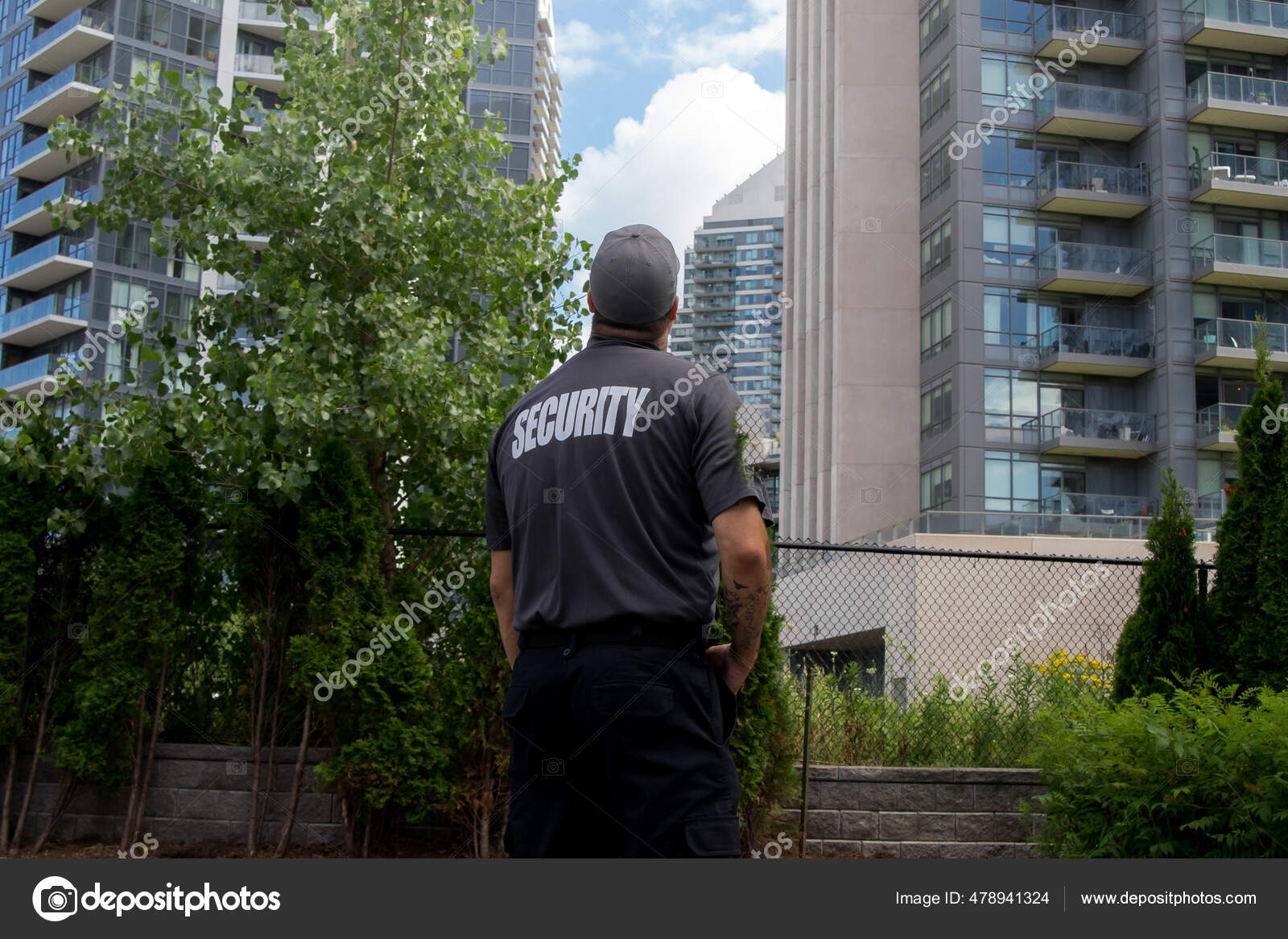 Security Guard Uniform Patrolling Residential Area — Stock Photo ...