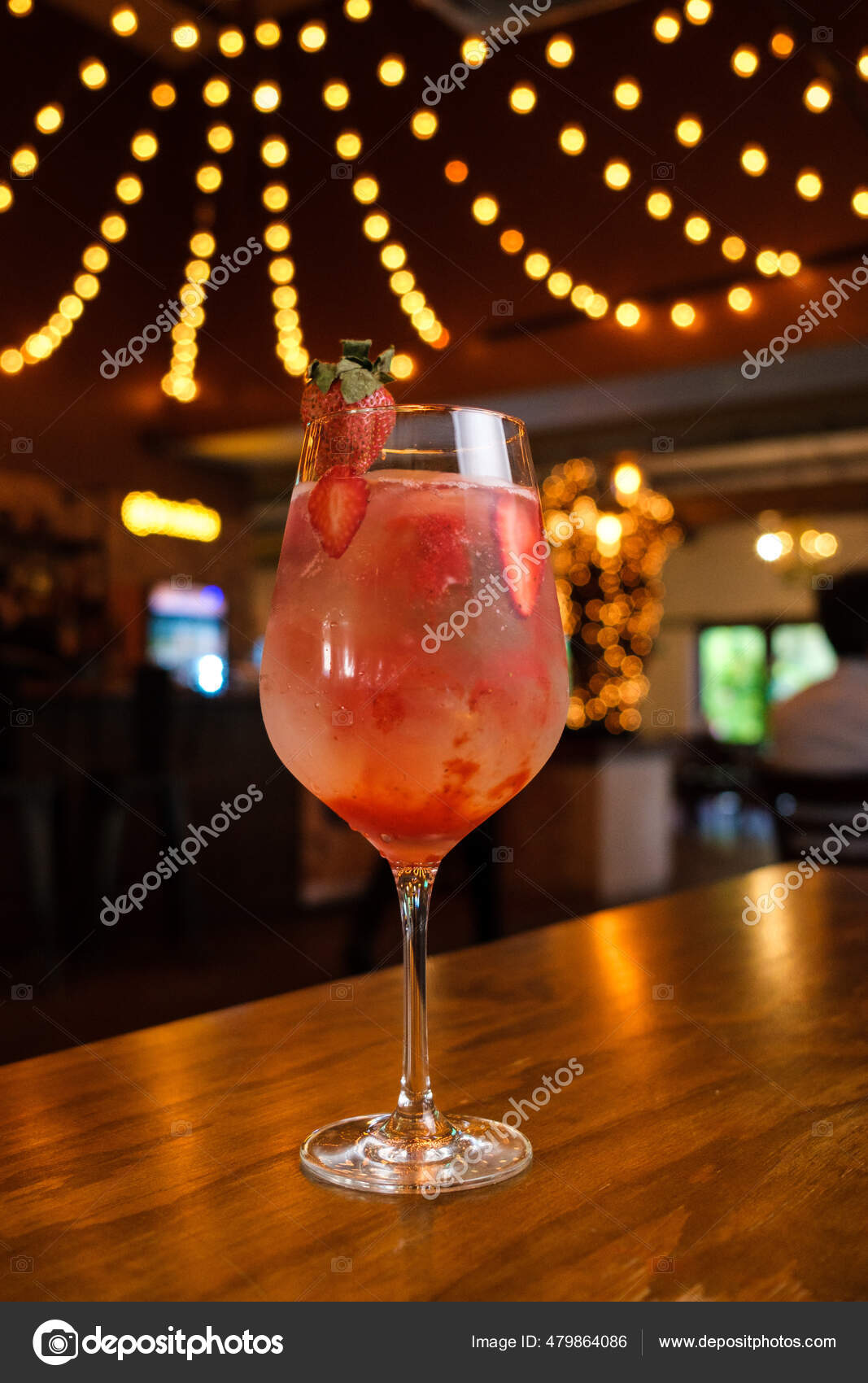 Selective Focus Shot Pink Alcoholic Cocktail Full Ice Wooden Surface ...