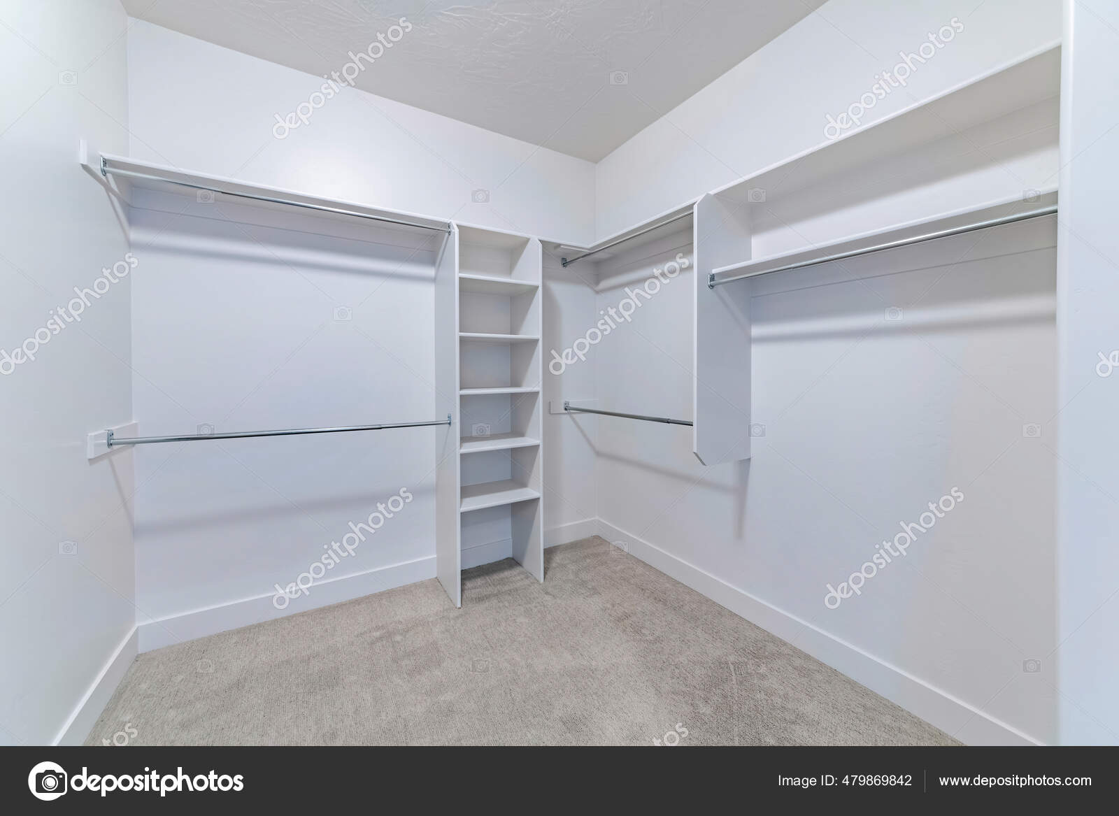 White Wooden Shelves Racks Pantry Wardrobe Room — Stock Photo ...