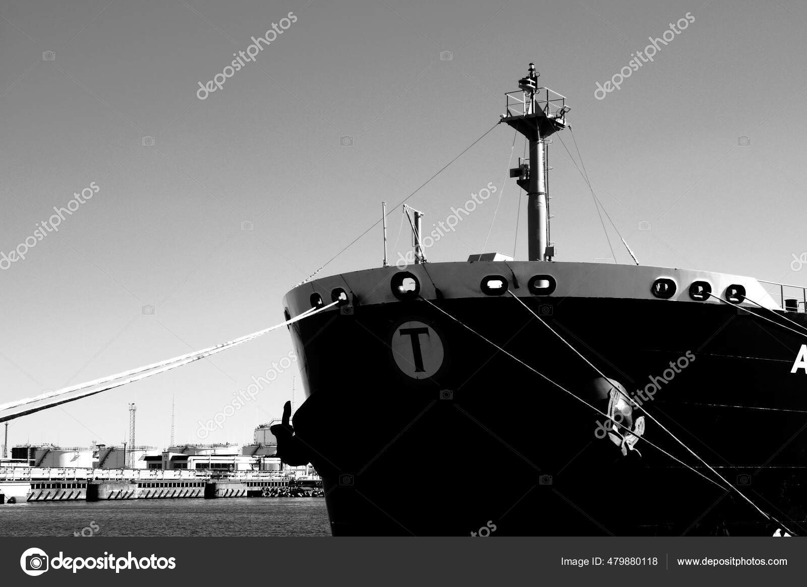Grayscale Shot Cargo Tanker Moored Pier — Stock Editorial Photo ...