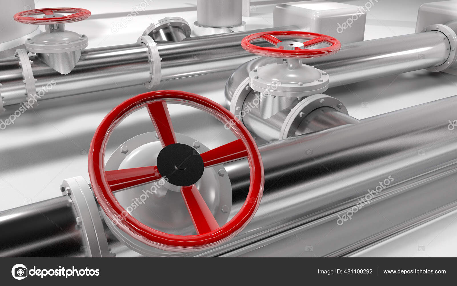 Rendering Shiny Metallic Pipes Red Control Wheels Pipes Structure ...