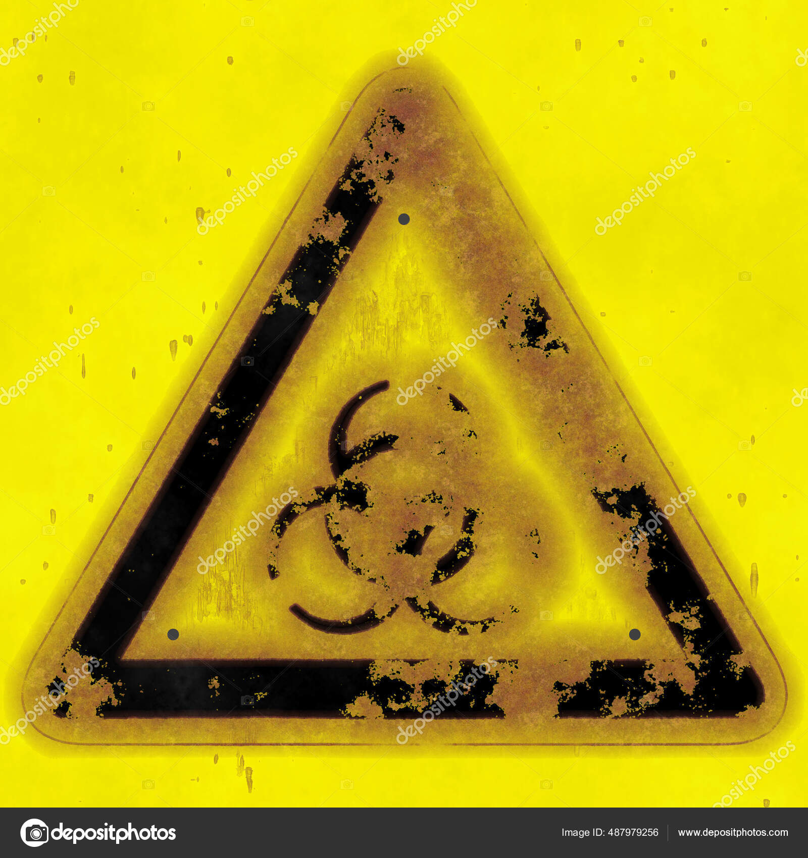 Illustration Biohazard Warning Grunge Triangle Sign Isolated Yellow ...