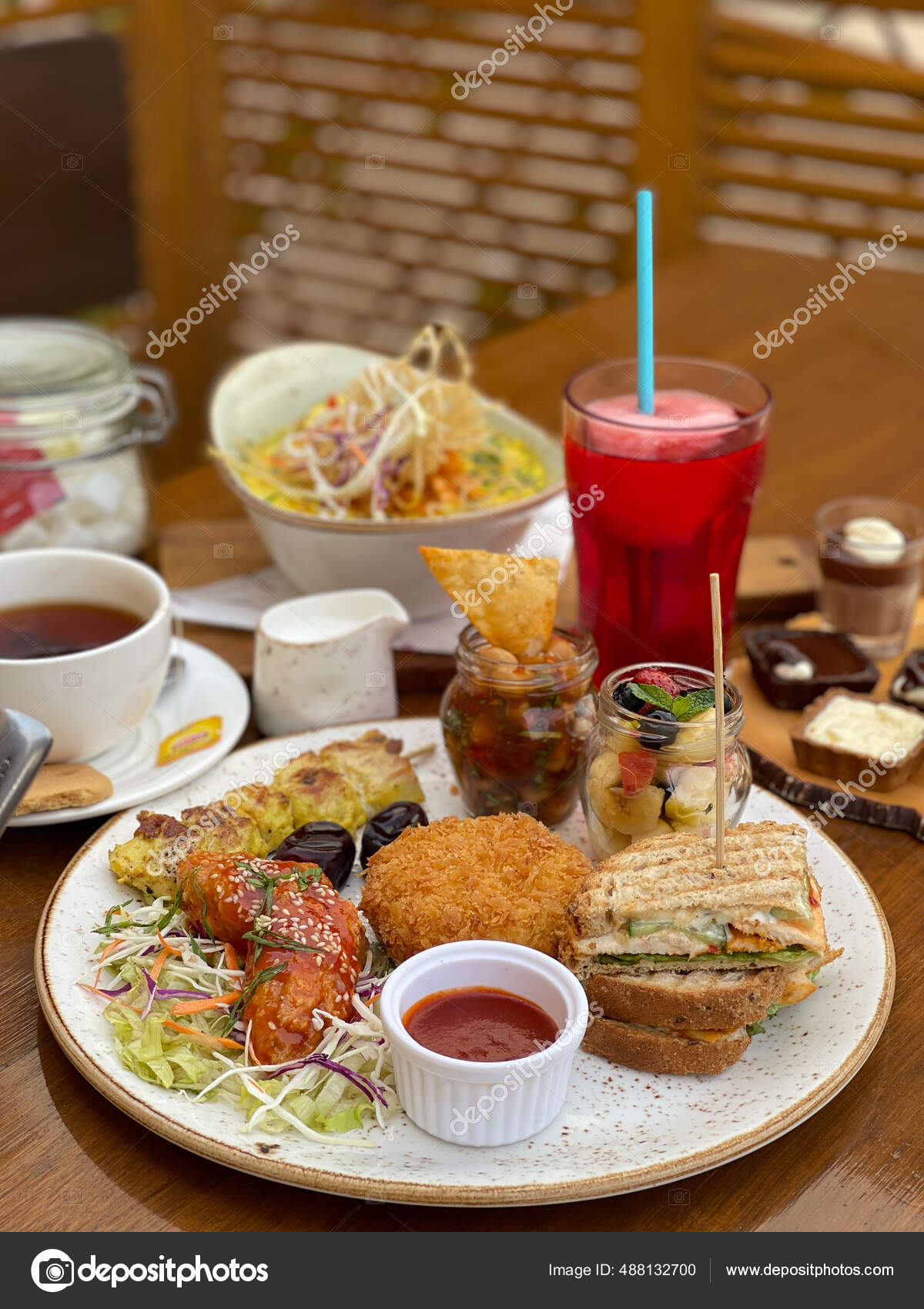 Vertical Shot Dinner Table Various Types Food Stock Photo by ©Wirestock ...