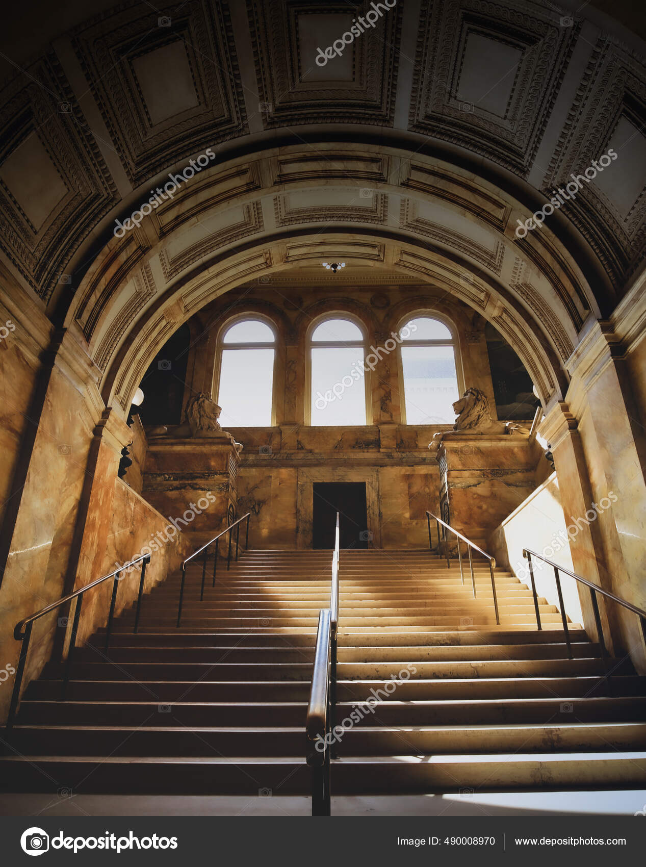 Vertical Shot Boston Public Library Stairs Leading Windows Curving ...