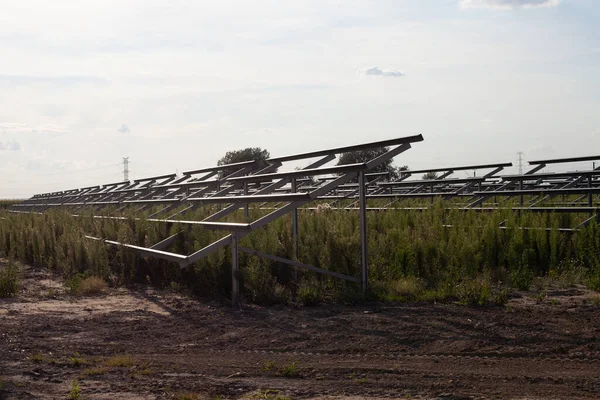 Landscape of solar farm under-construction in solar farm. - Stock Image ...