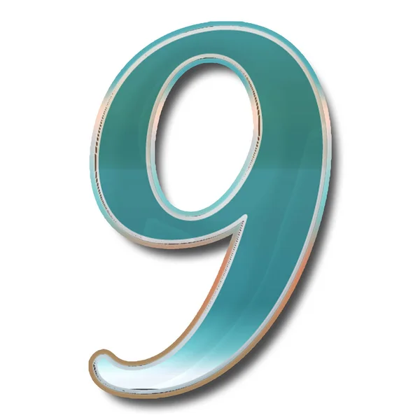 Representación en 3D del número azul ondulado "9" aislado sobre fondo ...