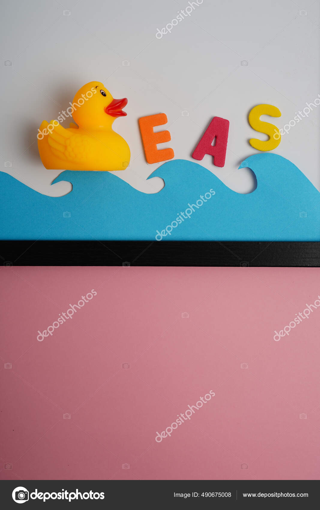 Colorful Letters Eas Toy Bath Duck White Frame Pink Background Stock ...