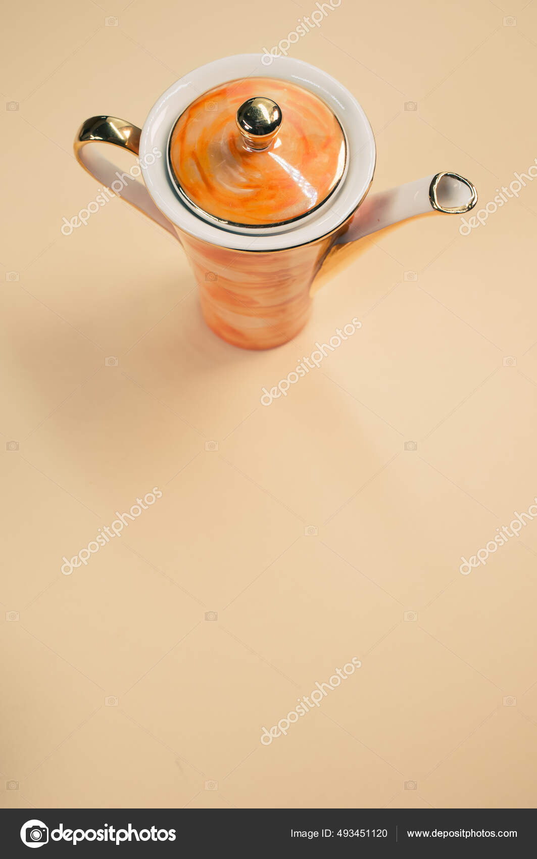 Close Slim Orange Covered Teapot Orange Isolated Background Free Space ...
