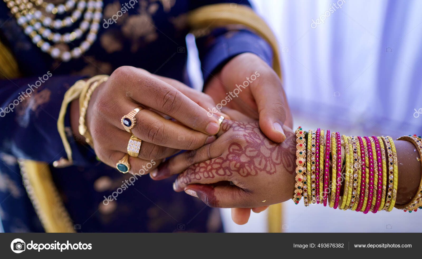 Close Bride Groom Purposing Ring Sharing Traditional Wedding Ceremony ...