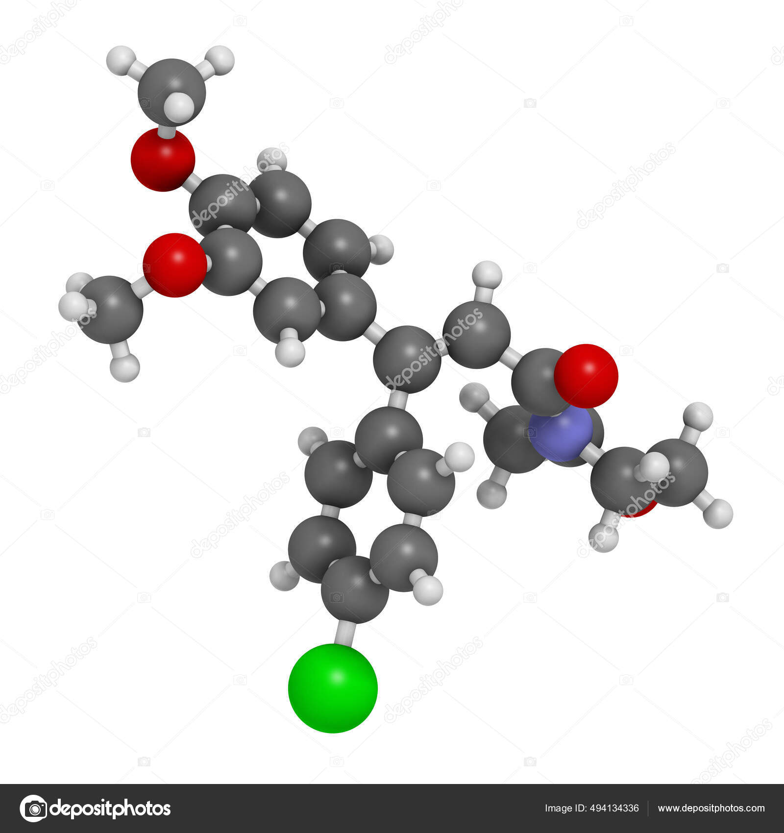 Dimethomorph Fungicide Molecule Rendering Atoms Represented Spheres ...