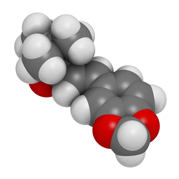 Molécula de fármaco para epilepsia con estiripentol. Representación 3D ...