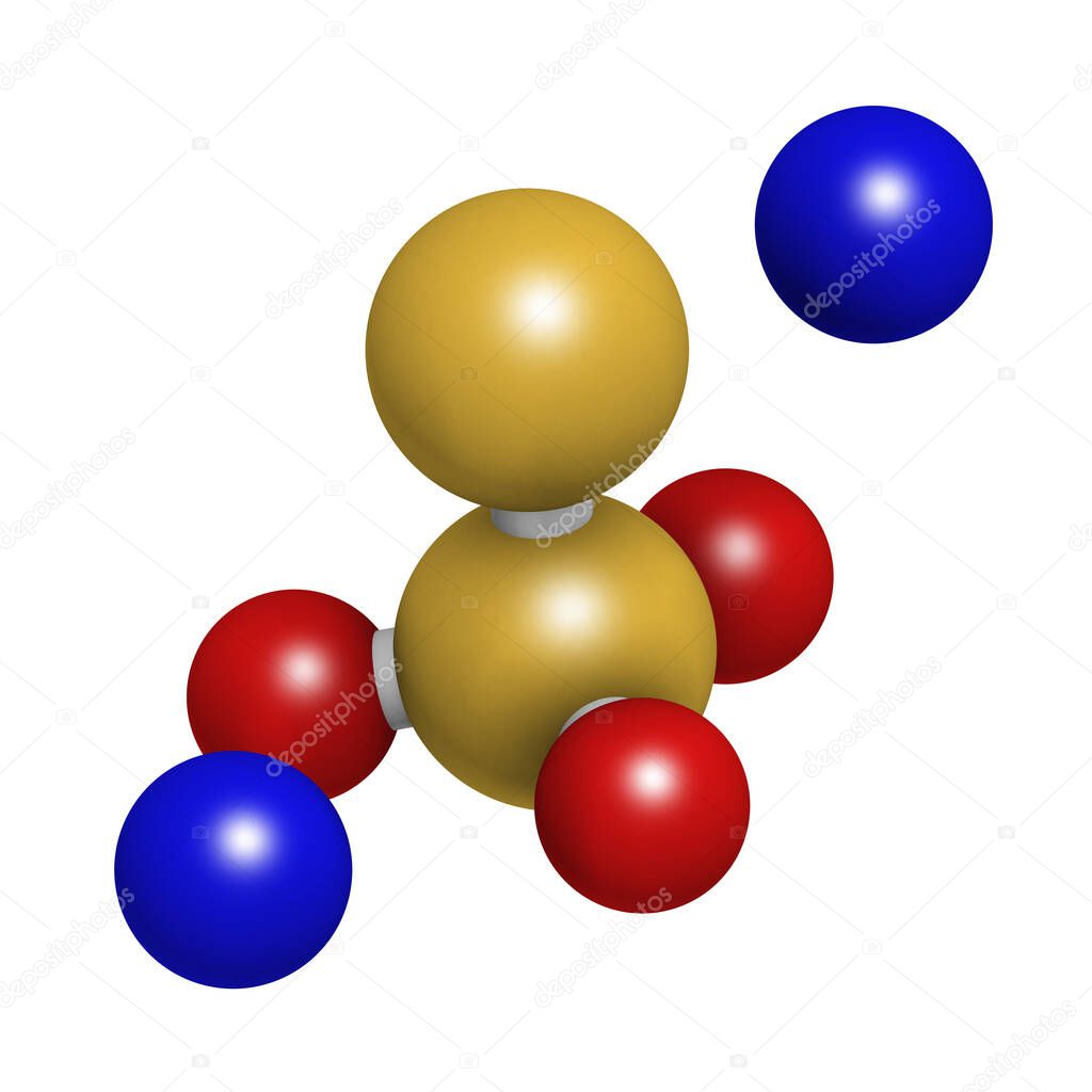 Tiosulfato de sodio, estructura química. Representación 3D. Los átomos ...