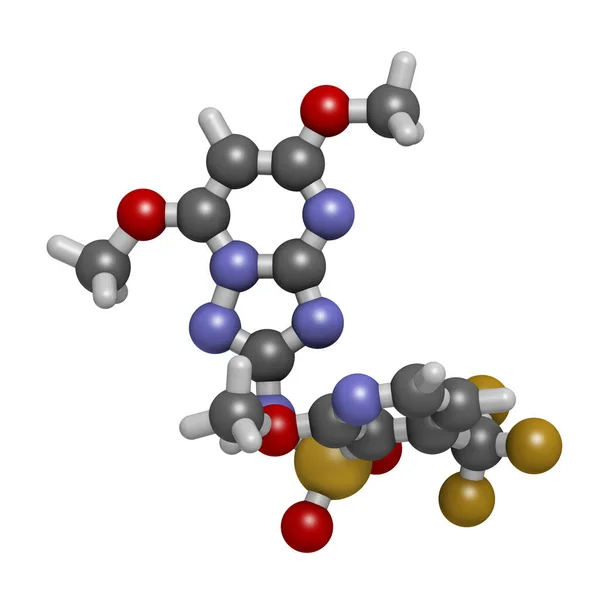 Piroxsulam herbicida molécula. Representación 3D. Los átomos se ...