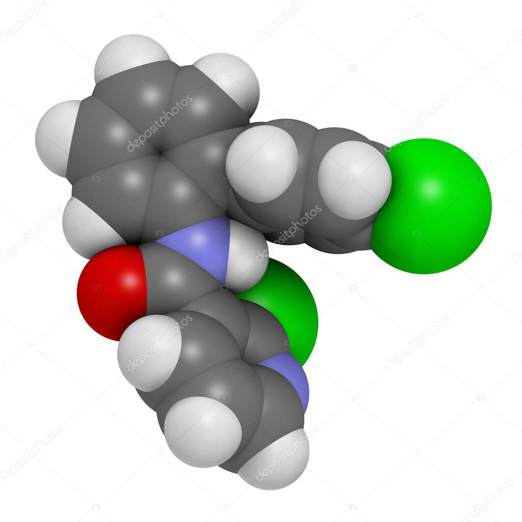 Una representación 3D de la molécula de fungicida de Boscalid sobre un ...