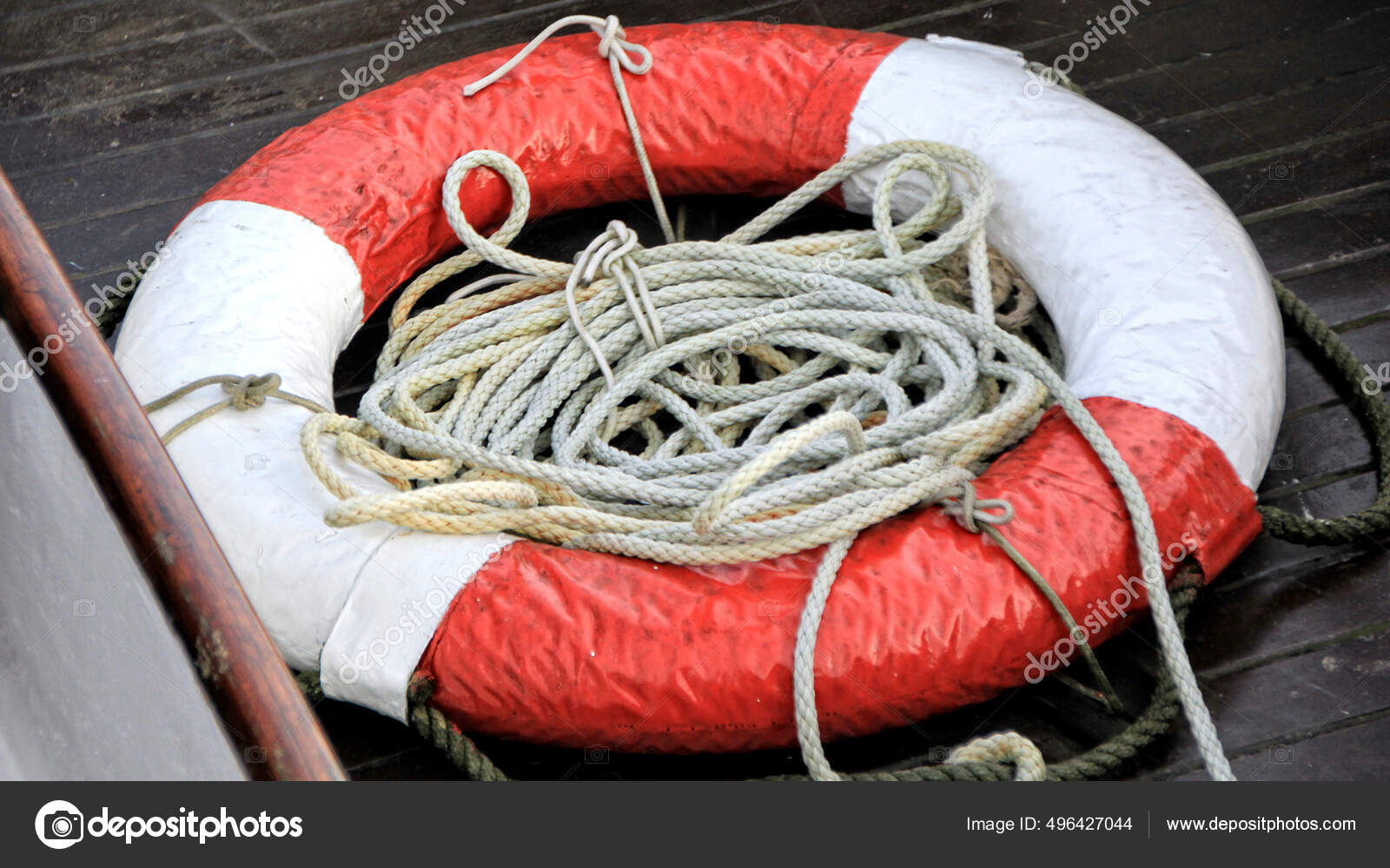 High Angle Shot Nautical Ropes Marine Lifebuoy Ship — Stock Photo ...