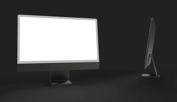 Realistic Computer White Screen Isolated Black Background Stock Photo ...