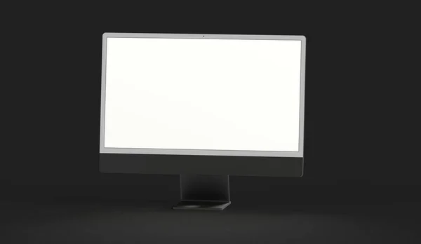 Realistic Computer White Screen Isolated Black Background Stock Photo ...