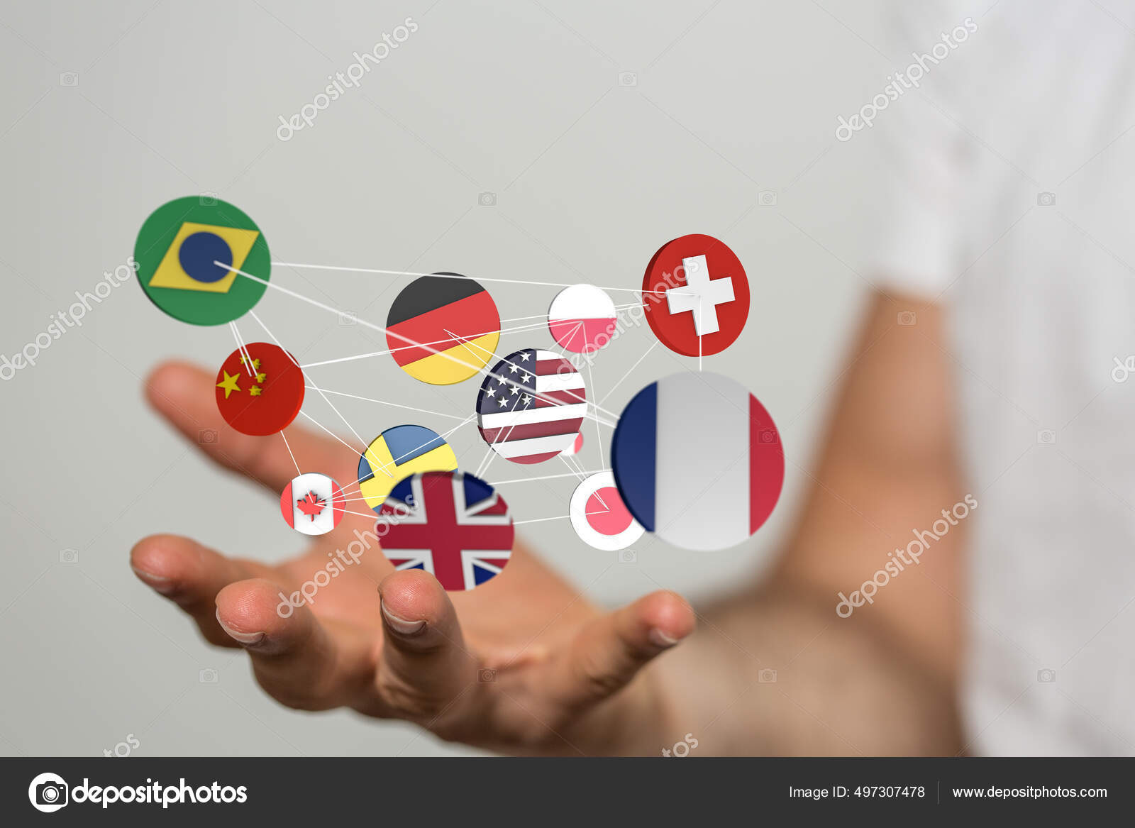 Hand Holding Connected Floating Icons Different Country Flags — Stock ...