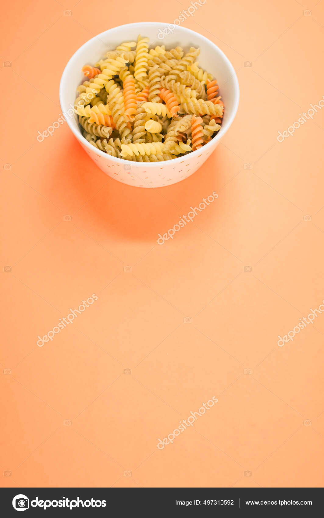 Vertical Shot Uncooked Tri Color Rotini Pasta Bowl Isolated Orange ...