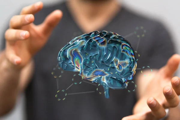 Digital Human Brain Render Connected Network Lines Artificial Intelligence Concept — Stock Photo ...