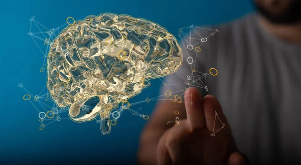 Digital Human Brain Render Connected Network Lines Artificial Intelligence Concept — Stock Photo ...