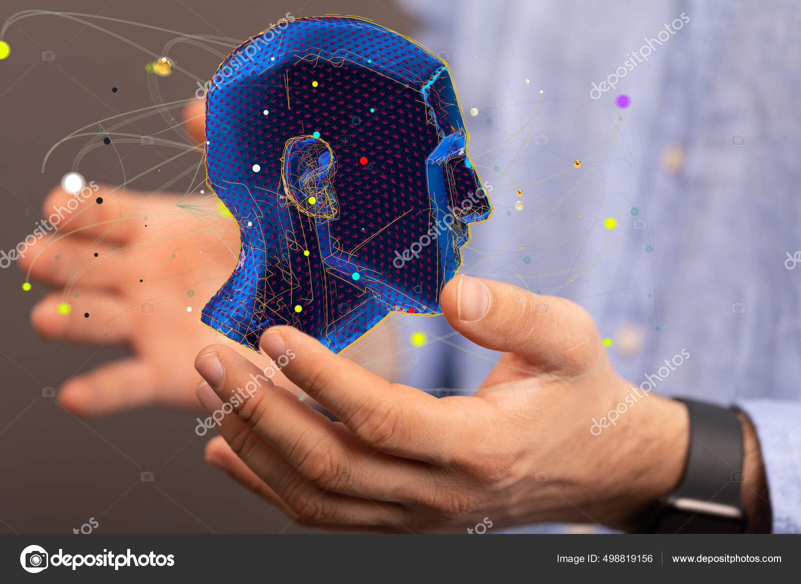 Floating Human Head Icon Hands Artificial Intelligence Concept — Stock ...