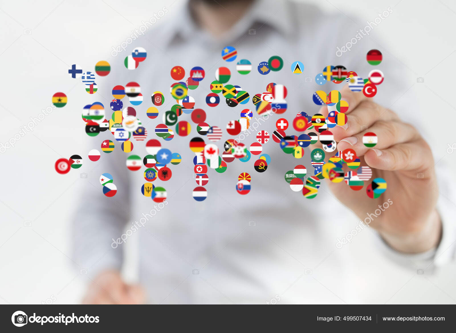 Interconnected Network International Flag Icons Global Cooperation ...