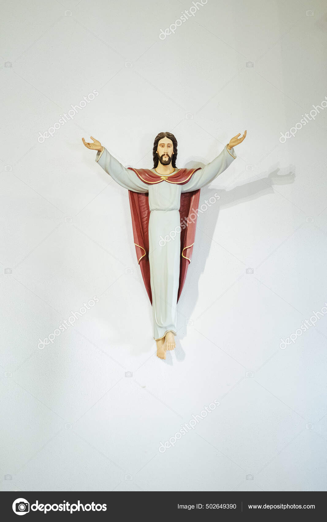 Figurine Jesus Christ Biblical Robe His Hands Raised Sky — Stock Photo ...