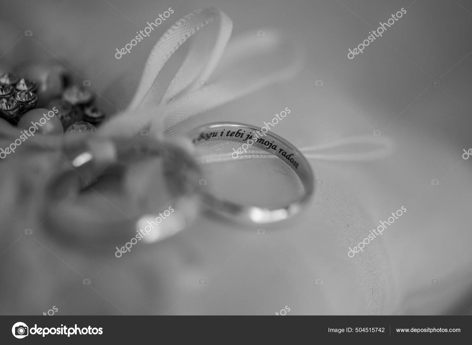 Selective Focus Grayscale Shot Wedding Rings White Surface — Stock ...