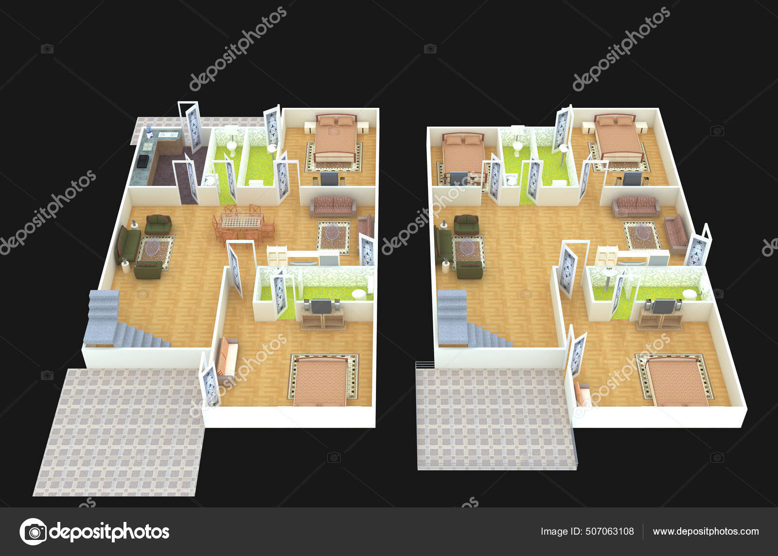 Rendering Illustration Plan Layout Modern Houses Stock Illustration by ...