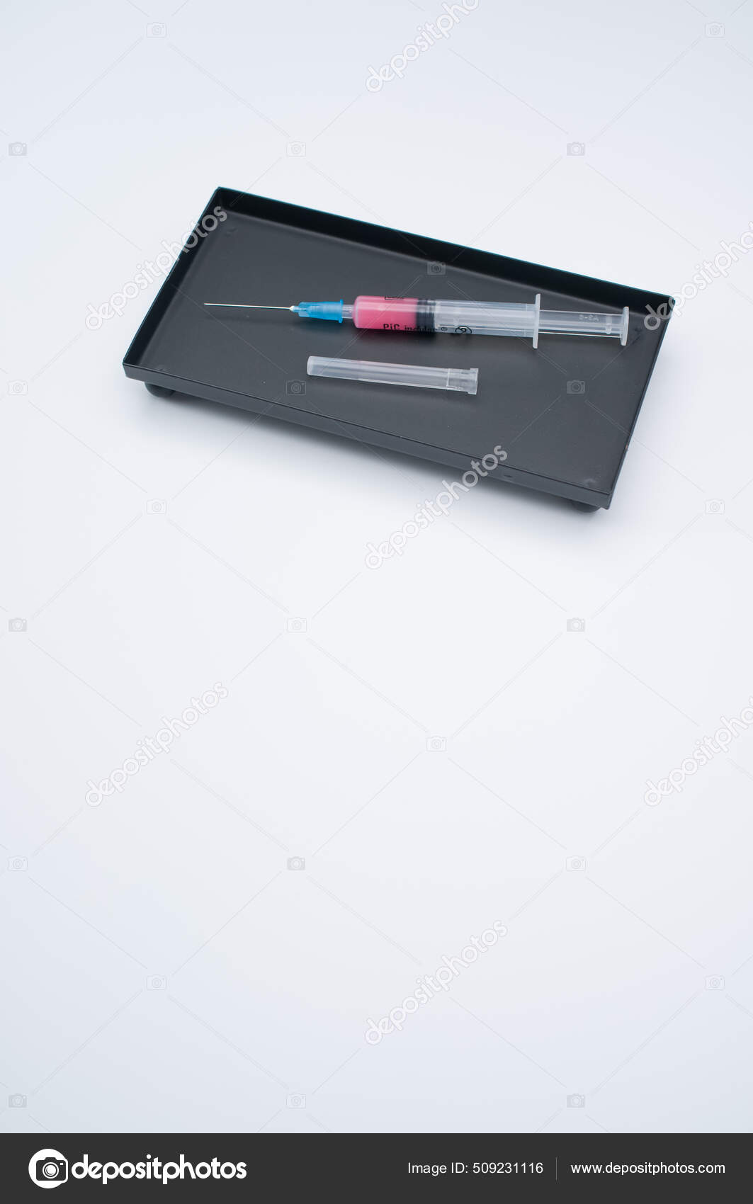 Isolated Injection Syringe Box White Background Text Space Stock Photo ...