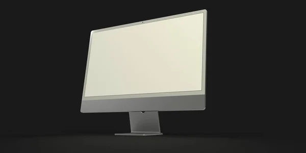 Realistic Computer White Screen Isolated Black Background Stock Photo ...