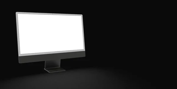 Realistic Computer White Screen Isolated Black Background — Stock Photo ...