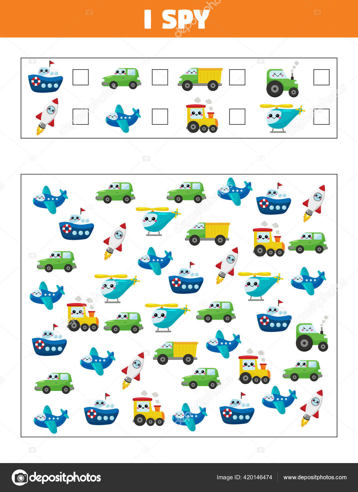 I spy educational game for preschool kids. Learn count. Transportation ...