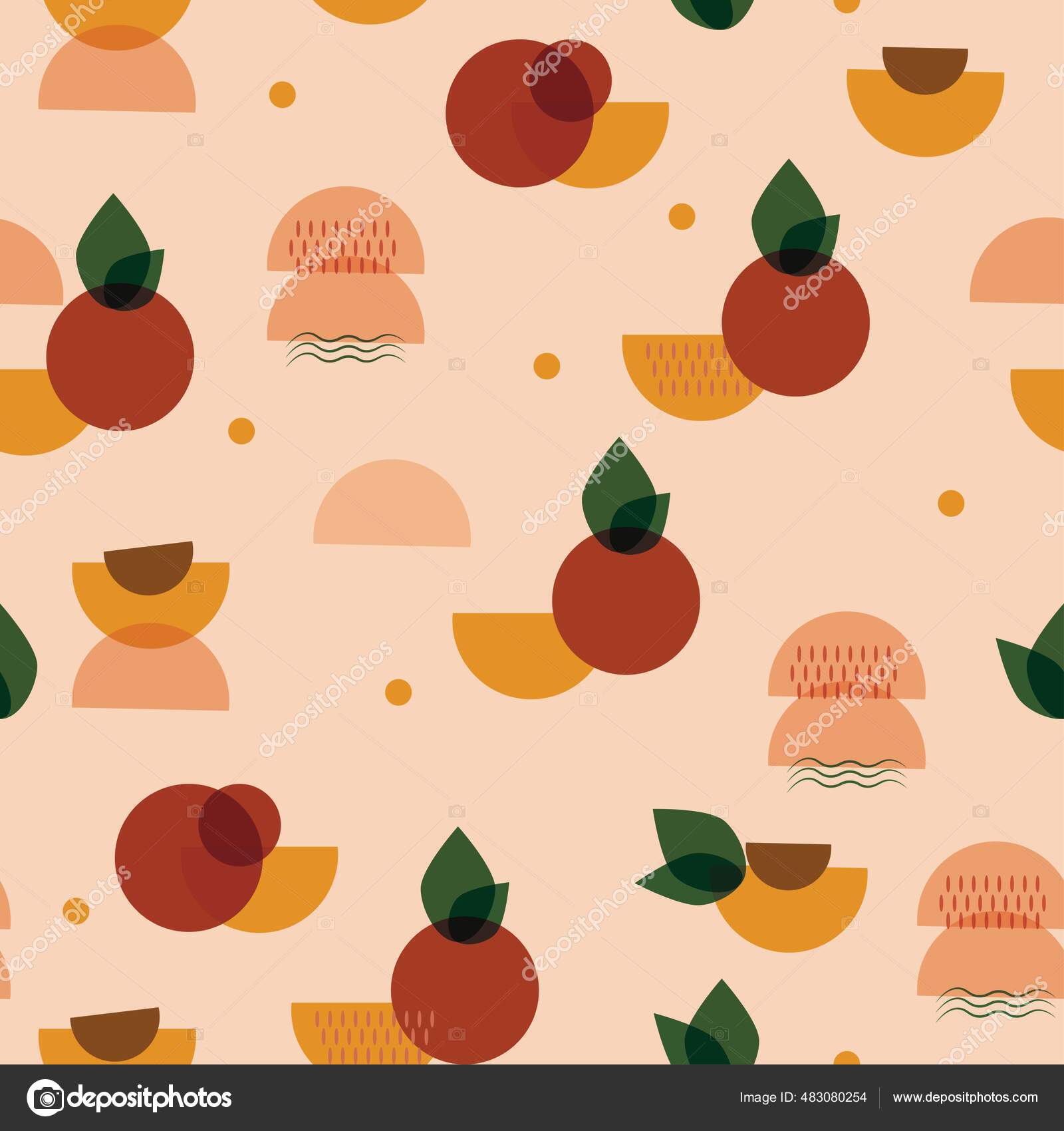 Tropical Peach Fruit Pattern Vector Whole Peaches Pitted Halves Green ... Tropical Peach Fruit Pattern Vector Whole Peaches Pitted Halves Green ...