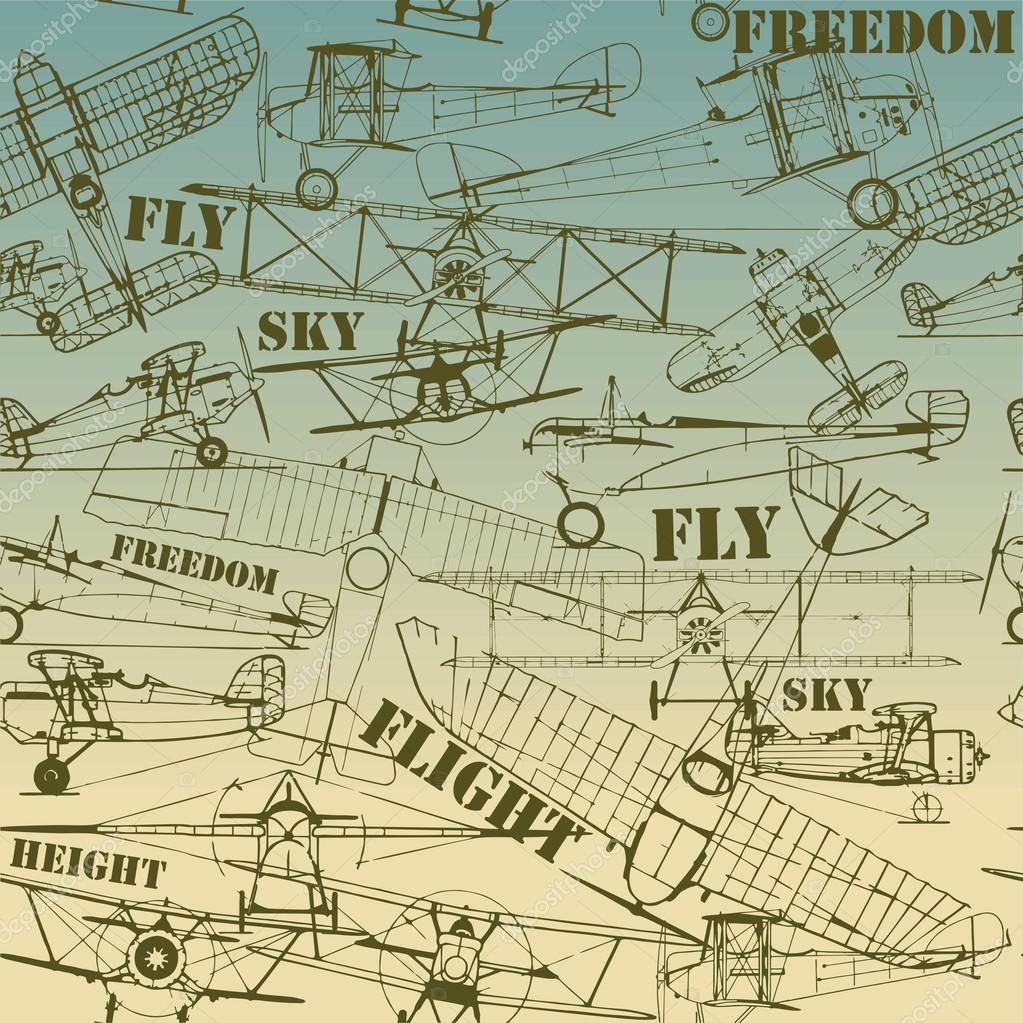 Retro seamless pattern, airplanes drawing Stock Vector Image by ©PGMart ...