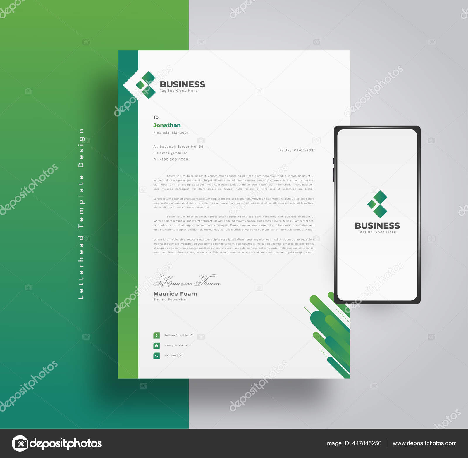 Modern Business Letterhead Template Design Green Gradient Smartphone ...