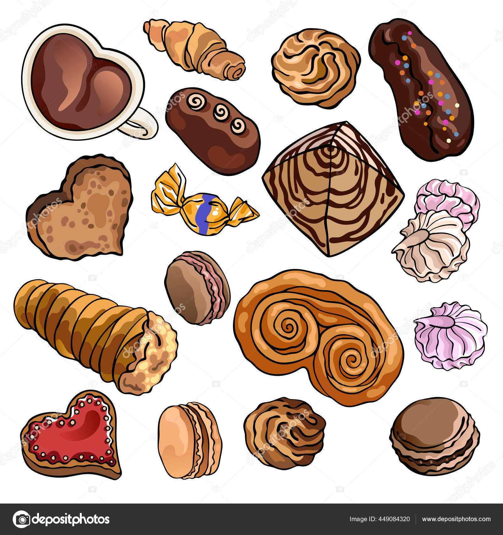 Set Drawings Pastry Bakery Cookies Collection Vector Stock Food ...