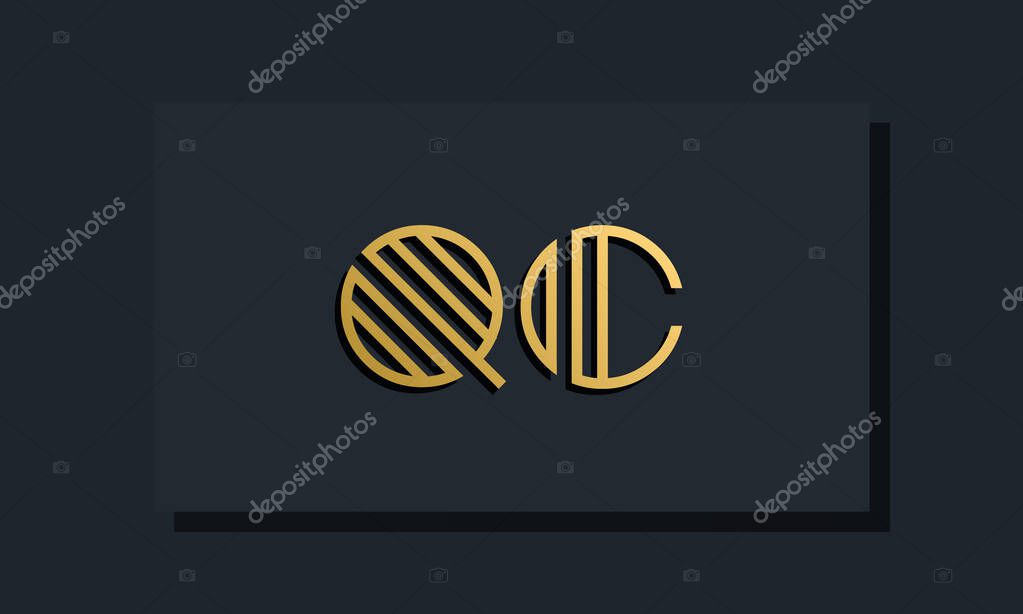 Elegante línea de arte inicial letra QC logo. Este logotipo incorpora ...