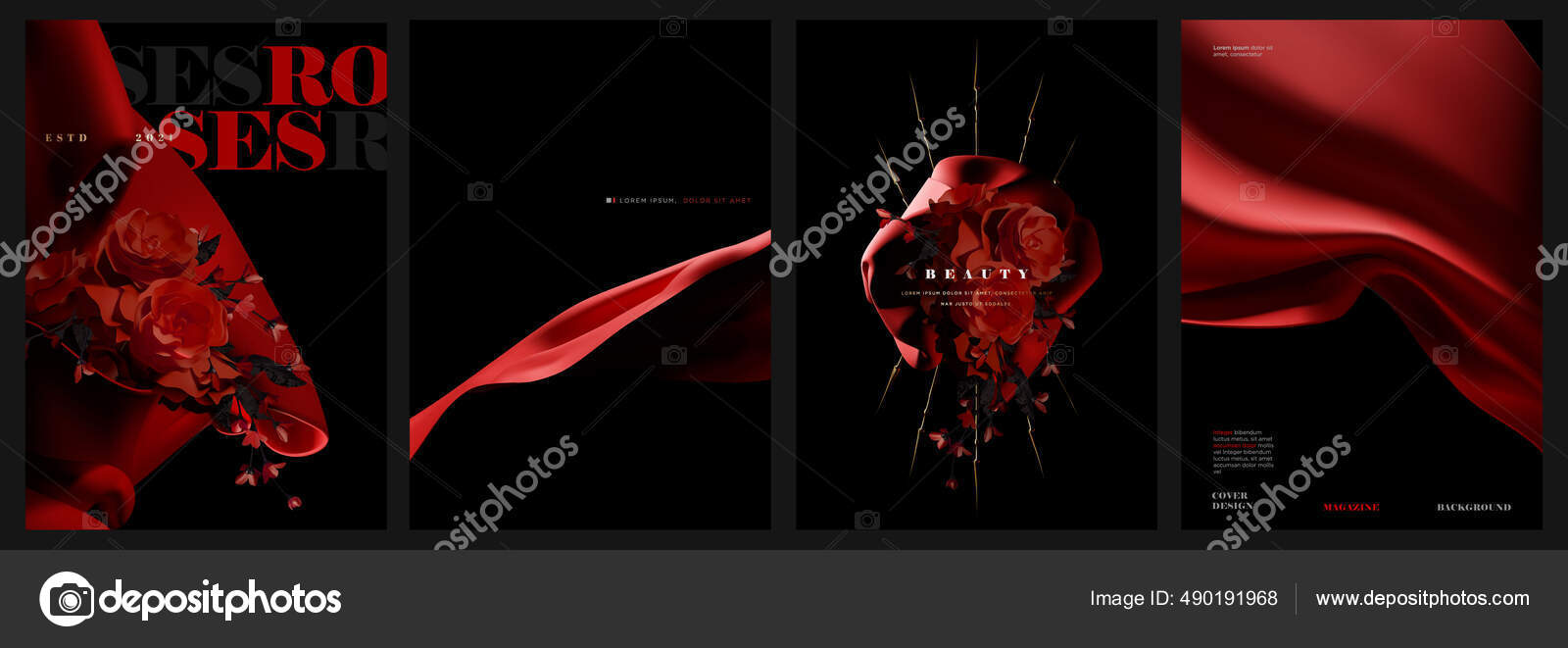 Set Dark Elegant Red Magazine Cover Background Illustration Template ...