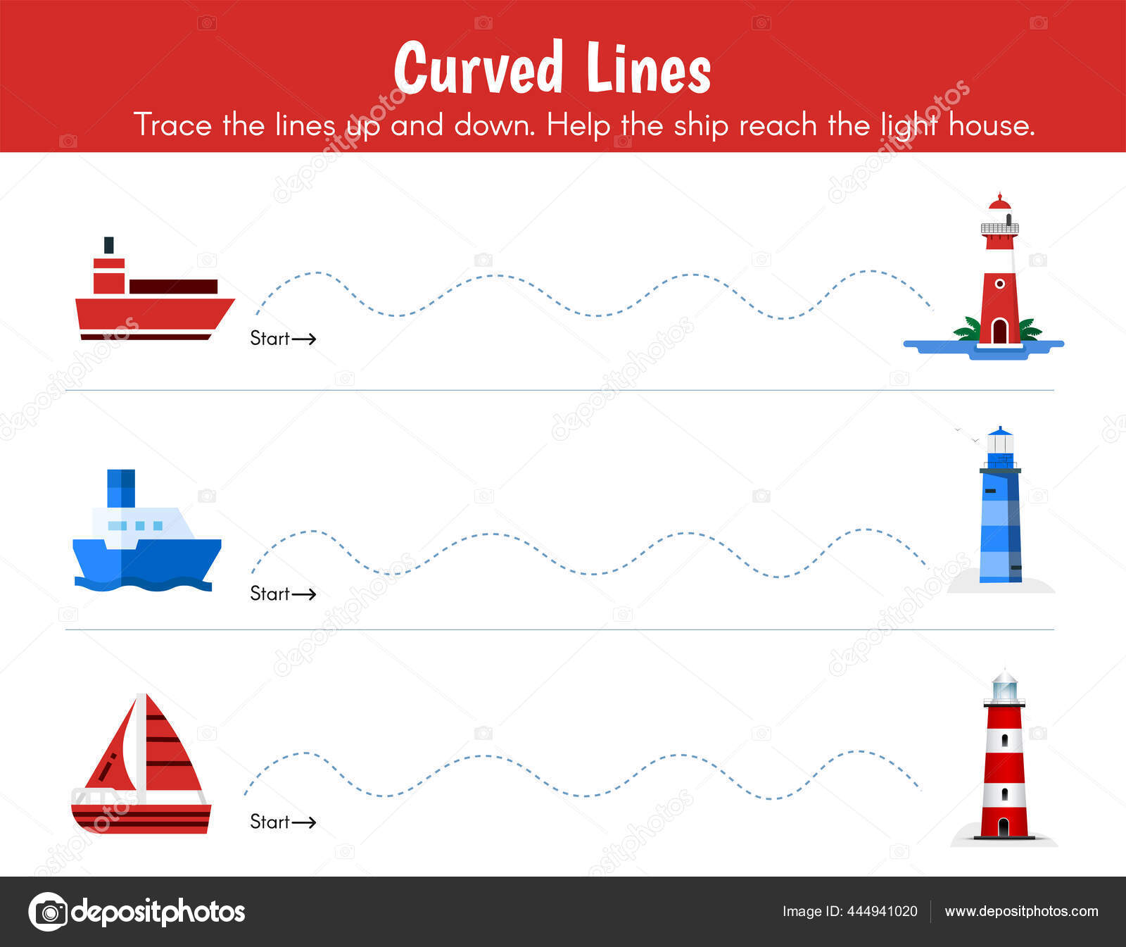 Handwriting Practice Sheet Trace Wavy Lines Worksheet Help Ship Reach ...