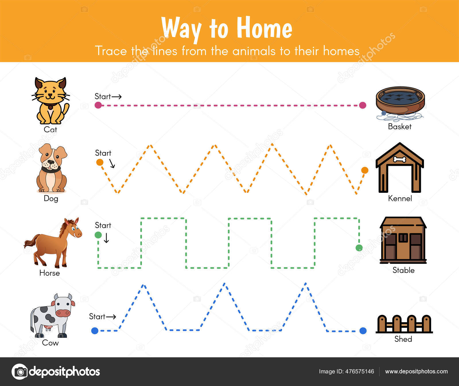 Animals Homes Vector Illustration Showing Cat Dog Horse Cow Homes Stock ...
